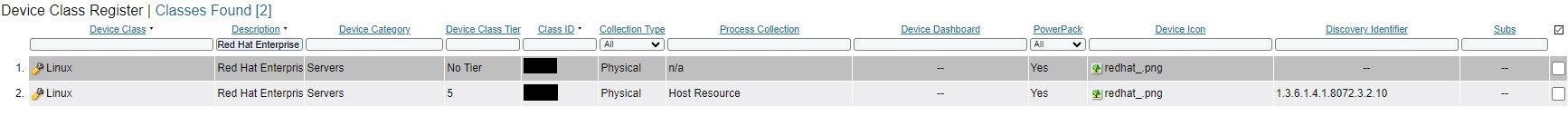 Red Hat Linux device class set to NET-SNMP Linux